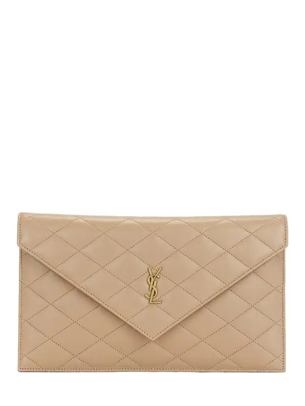 Saint Laurent Agneau Plume Pouch - Clear Beige