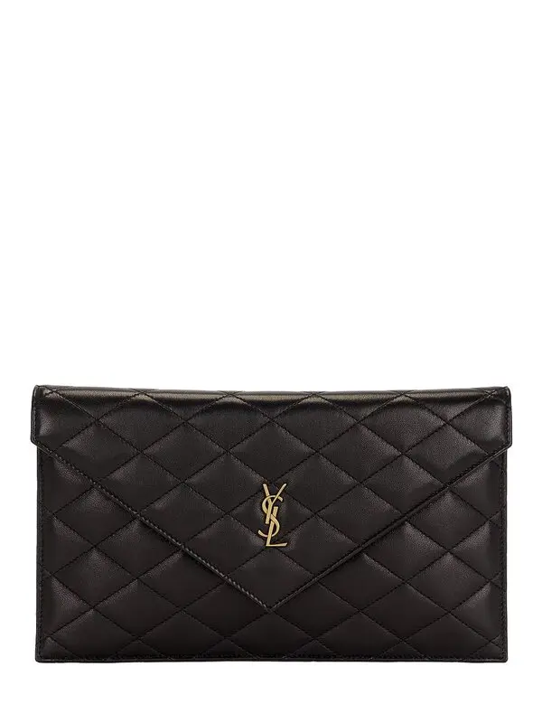 Saint Laurent Agneau Plume Matelasse Pouch - Nero