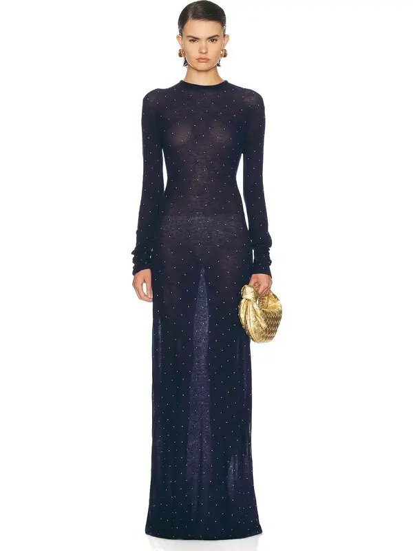 Rabanne Studded Long Sleeve Maxi Dress - Navy