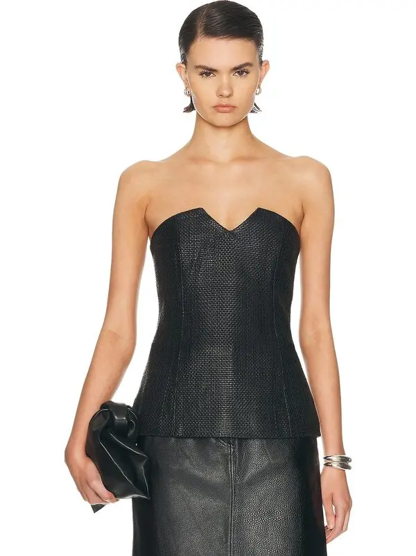 ST. AGNI Woven Leather Strapless Bodice Top - Black