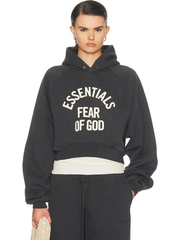 Fear Of God Campus 90's Cropped Raglan Fleece Hoodie - Faded Black