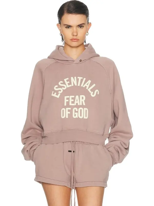 Fear Of God Campus 90's Cropped Raglan Fleece Hoodie - Faded Mauve