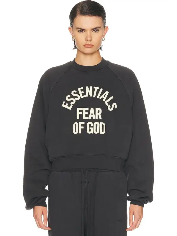 Fear Of God Campus 90's Cropped Raglan Fleece Crewneck Sweatshirt - Faded Black