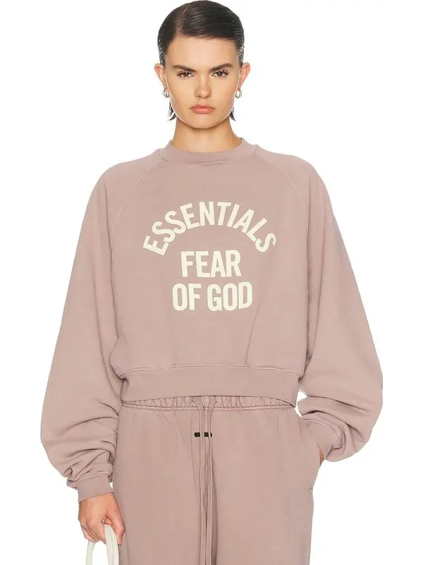 Fear Of God Campus 90's Cropped Raglan Fleece Crewneck Sweatshirt - Faded Mauve