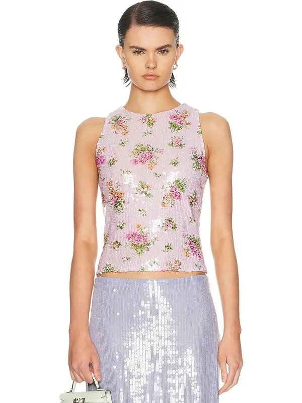 Brandon Maxwell Noemi Tank Top - Pink Floral & Oatmeal