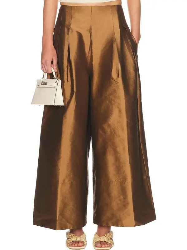 Chan Luu Techno Taffeta Ultra Wide Leg Trouser - Bronze