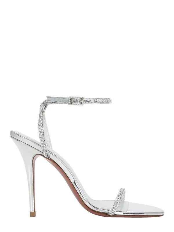 Amina Muaddi Diamante 105 Heel - Mirror Silver & White Crystals