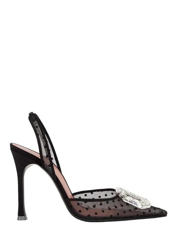 Amina Muaddi Camelia 105 Slingback Pumps - Lace Black Polka Dot