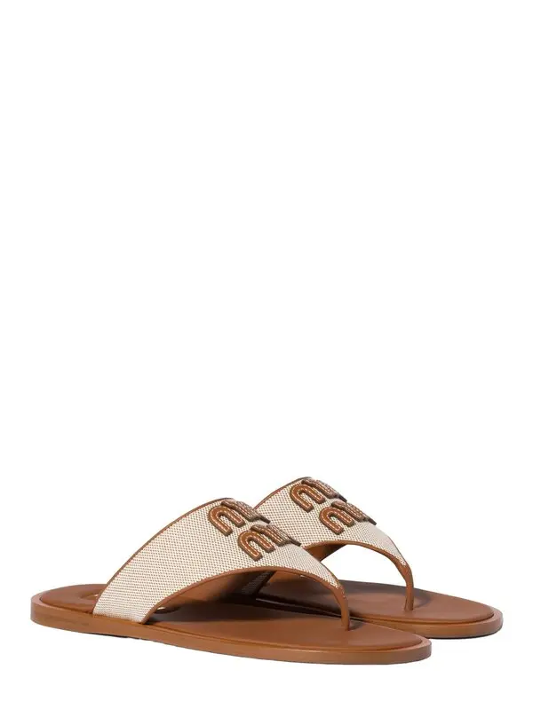 Miu Miu Canvas And Leather Thong Sandals - Beige/brandy