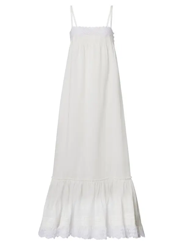 Saint Laurent Embroidered Cotton Poplin Maxi Dress - White