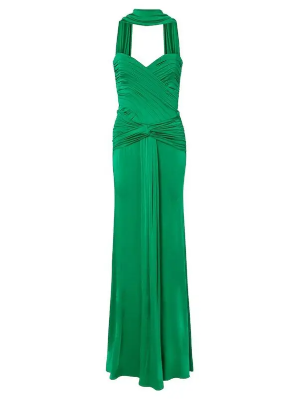 THE NEW ARRIVALS ILKYAZ OZEL Gathered Ruched Gown - Green