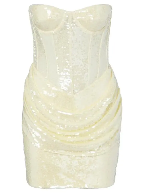 THE NEW ARRIVALS ILKYAZ OZEL Sequined Strapless Mini Dress - Yellow