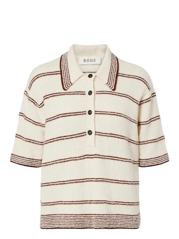 RÓHE Striped Cotton-blend Polo Shirt - Beige