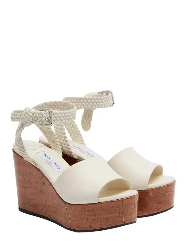 JIMMY CHOO Jory Leather Wedge Sandals - White