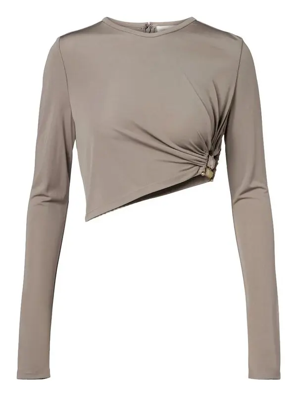 Christopher Esber Bezel Quartz Asymmetric Jersey Crop Top - Grey