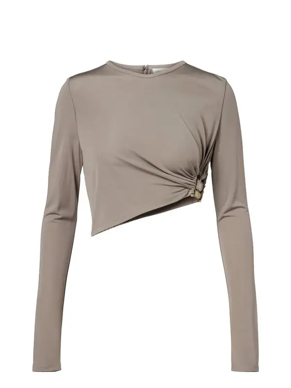 Christopher Esber Bezel Quartz Asymmetric Jersey Crop Top - Grey