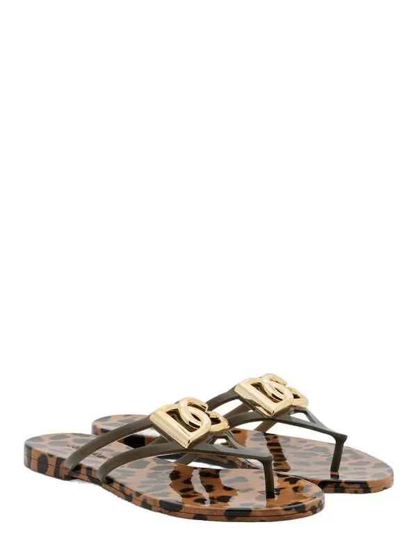 Dolce & Gabbana Leopard-print Thong Sandals - Brown