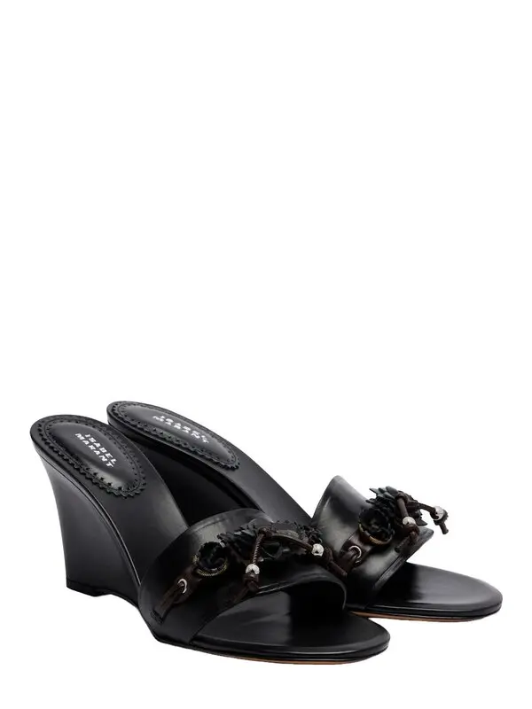 Isabel Marant Anee Embellished Leather Wedge Mules - Black