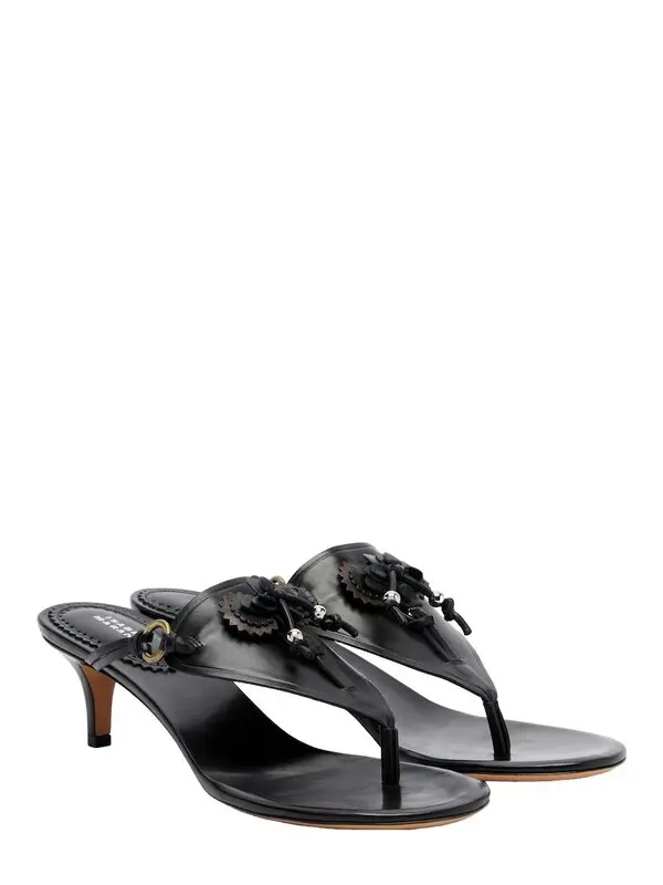 Isabel Marant Ekyne Embellished Leather Thong Sandals - Black