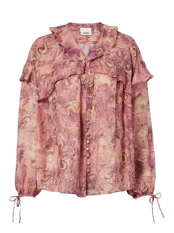 Isabel Marant Charis Printed Ruffled Silk Blouse - Pink