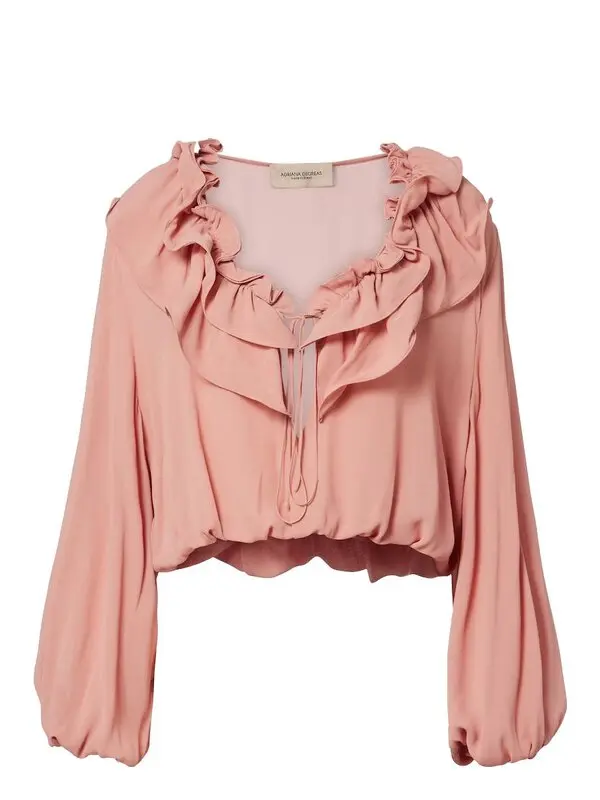 ADRIANA DEGREAS Ruffled Crop Top - Pink