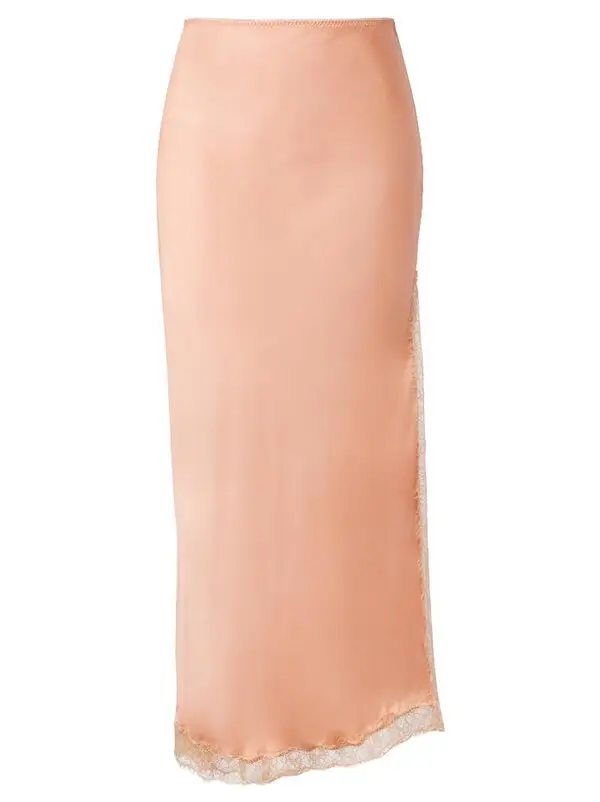 Poupette St Barth Lace-trimmed Satin Midi Skirt - Pink