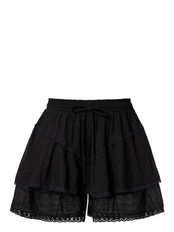 Poupette St Barth Thia Crochet-trimmed Cotton Shorts - Black