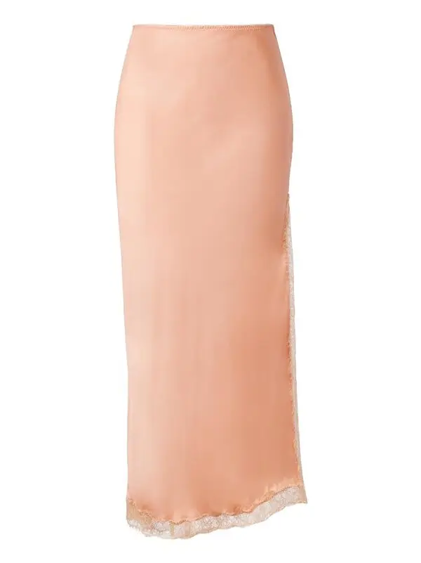 Poupette St Barth Lace-trimmed Satin Midi Skirt - Pink