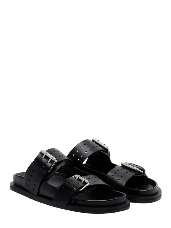 A.emery Leon Leather Slides - Black