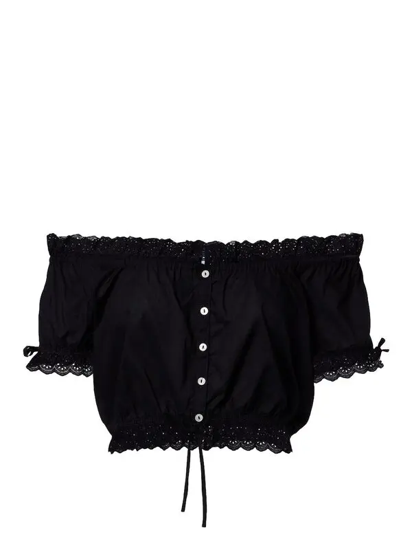 Poupette St Barth Nala Broderie Anglaise Crop Top - Black