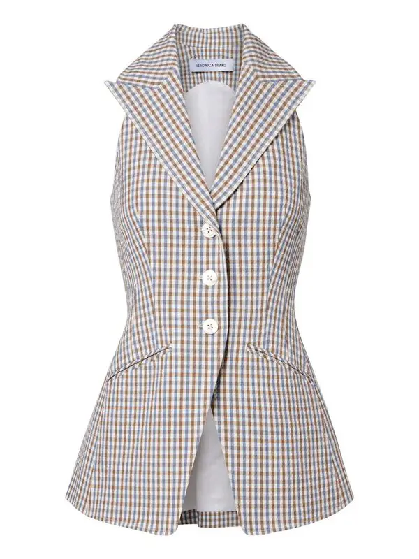 Veronica Beard Gingham Cotton Seersucker Vest - Multicoloured