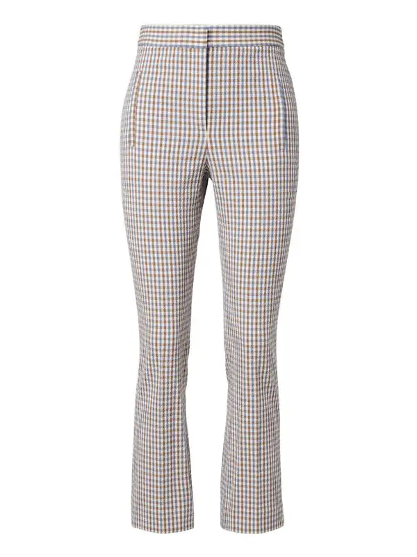 Veronica Beard Gingham Cotton Seersucker Cropped Slim Pants - Multicoloured