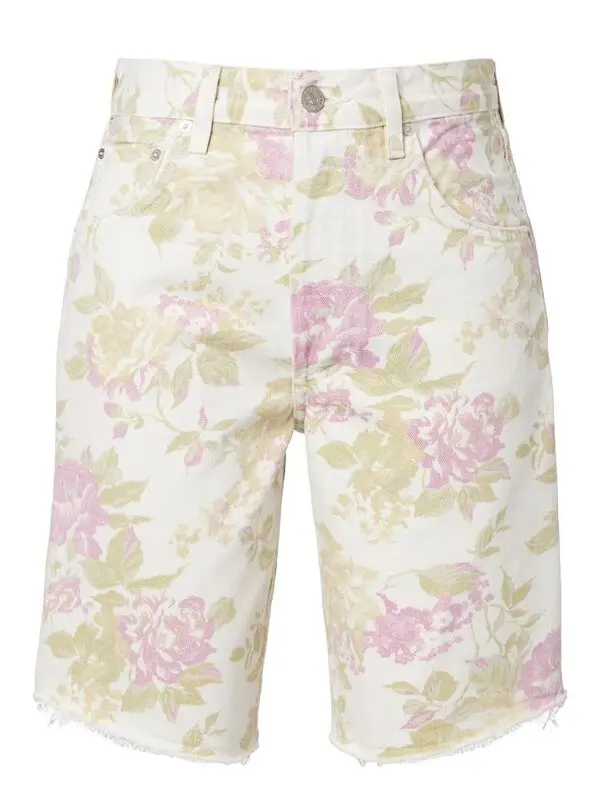 Citizens Of Humanity Ayla Floral Print Denim Bermuda Shorts - Beige