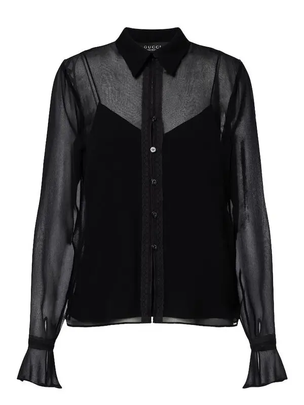 Gucci Lace-trimmed Silk Georgette Shirt - Black