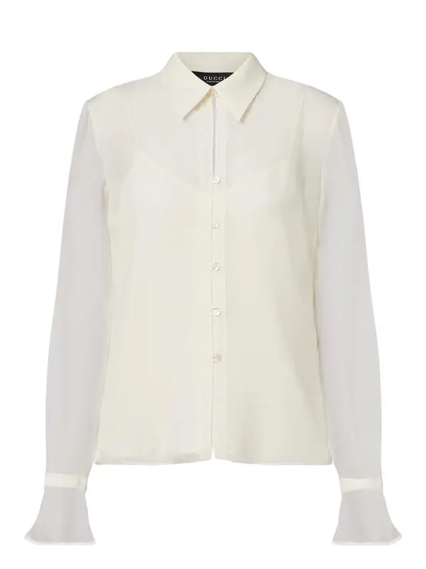 Gucci Lace-trimmed Silk Georgette Shirt - White