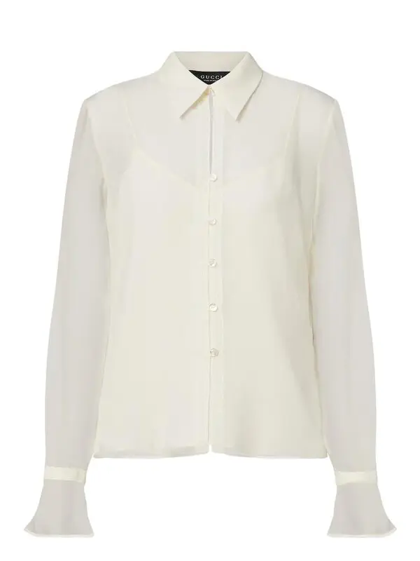 Gucci Lace-trimmed Silk Georgette Shirt - White