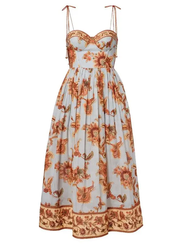 Zimmermann Aster Paisley Cotton Bustier Dress - Blue