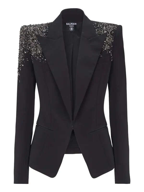 Balmain Tailored Crepe Jacket With Amethyst Embroidery - Black