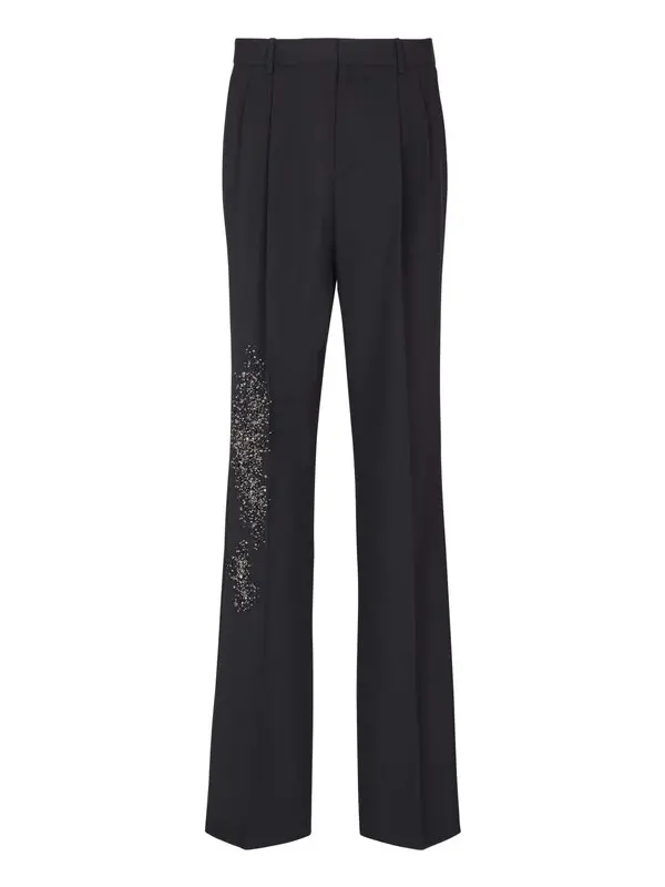 Balmain Pleated Wool Trousers With Embroidery - Black