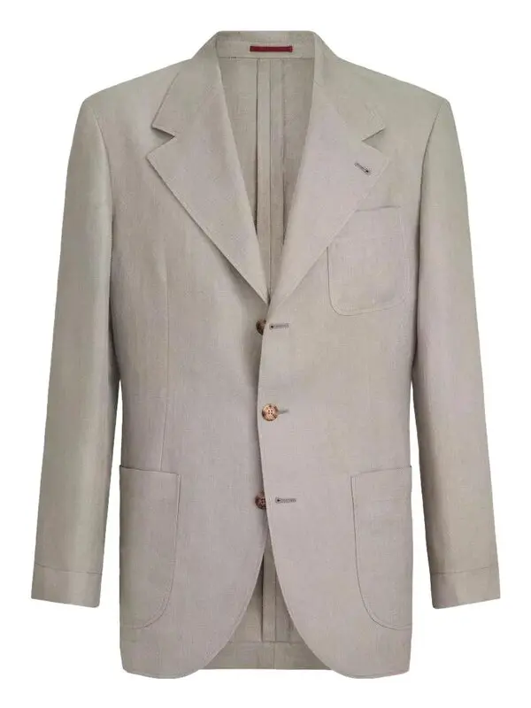 Brunello Cucinelli Linen Micro Chevron Unlined Blazer - Neutrals