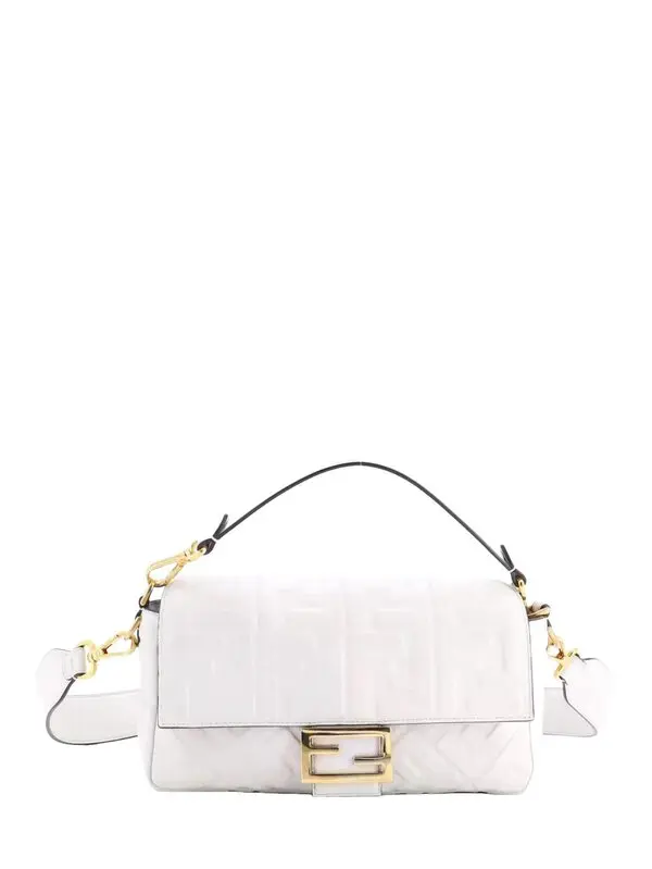 Fendi Baguette Nm Bag Zucca Embossed Leather Medium - White