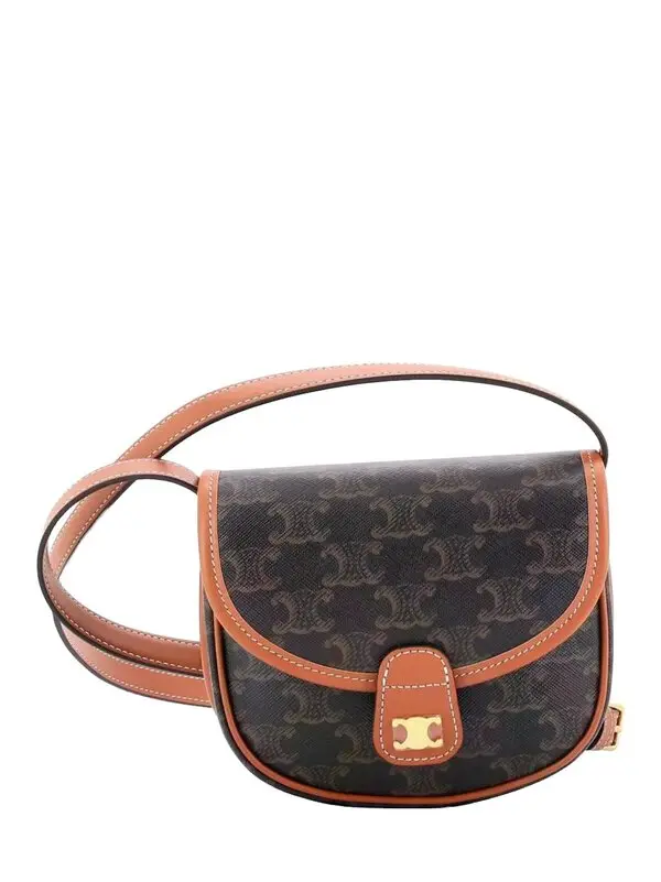 Celine Besace Flap Bag Triomphe Coated Canvas Mini - Brown