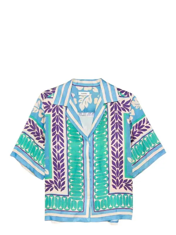 Sandro Graphic Print Wide Fit Shirt - Green