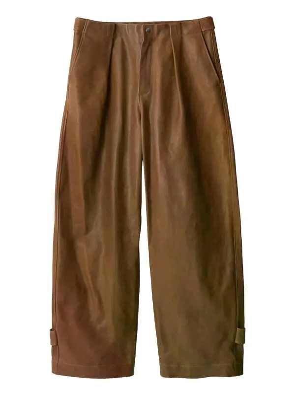 Burberry Pleat-detail Leather Trousers - Brown