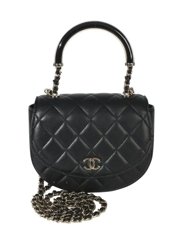 Chanel Quilted Lambskin Cc Half Moon Flap Bag - Black