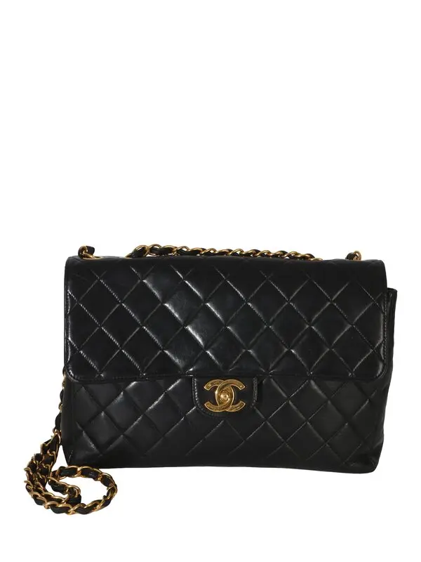 Chanel Vintage Lambskin Jumbo Single Flap Bag - Black