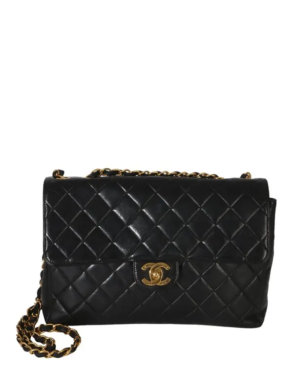 Chanel Vintage Lambskin Jumbo Single Flap Bag - Black