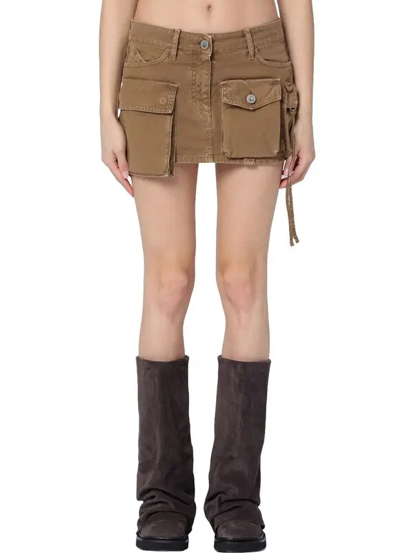 Attico Cotton Denim Cargo Miniskirt - Brown