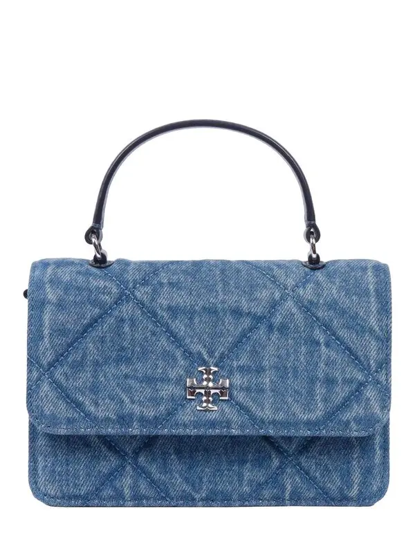 Tory Burch Quilted Denim Mini Bag With Silver Tone Logo - Blue