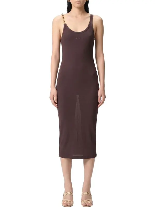 Pinko Midi Dress In Stretch Cotton - Brown